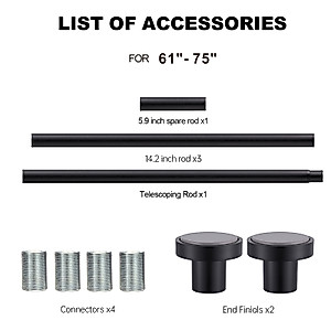 BRIOFOX Shower Curtain Rod Adjustable 61-75 Inch, Spring Tension Shower Rod No Drilling Non Slip, Matte Black