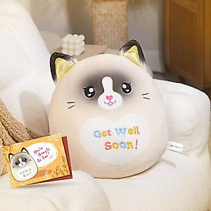 CozyWorld 13.5" Get Well Soon Cat Plush Pillow Soft Cute Cat Stuffed Animal Get Well Soon Gift for Women Girls Kids Patient Feel Better Plush Toy