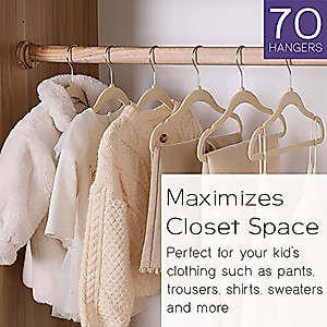 Sleek Pick Premium Children Hangers Velvet Ivory, 70 Pack,7.9 x 13.8” Non-Slip Felt Hangers, Heavy Duty Ultra Slim Kids PreTeen Hangers, Space-Saving Hangers 360 Hooks, Contoured Notched Shoulders