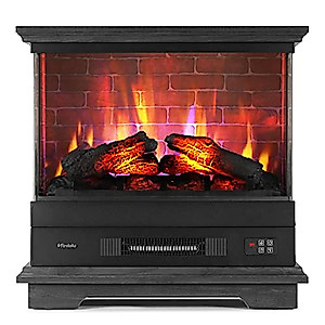 TURBRO Firelake 27-Inch Electric Fireplace Heater - Freestanding Fireplace with Mantel, No Assembly Required - 7 Adjustable Flame Effects, Overheating Protection, CSA Certified - 1400W, Black Walnut