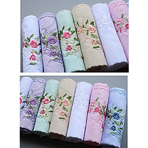 Women's Handkerchiefs 100% Cotton Rose Embroidery Hankies 17"