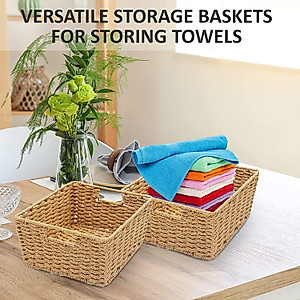 Kovot Woven Wicker Storage Baskets with Built-in Carry Handles - 9.75" L x 8.5" W x 4.5" H (2-Pack)