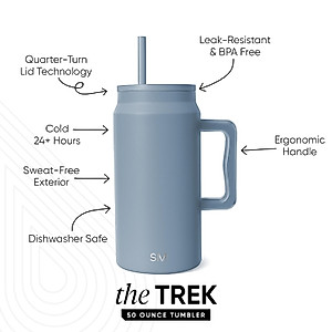 Simple Modern 50 oz Mug Tumbler with Handle and Straw Lid | Reusable Insulated Stainless Steel Large Travel Jug Water Bottle | Gifts for Women Men Him Her | Trek Collection | 50oz | Blue Dune