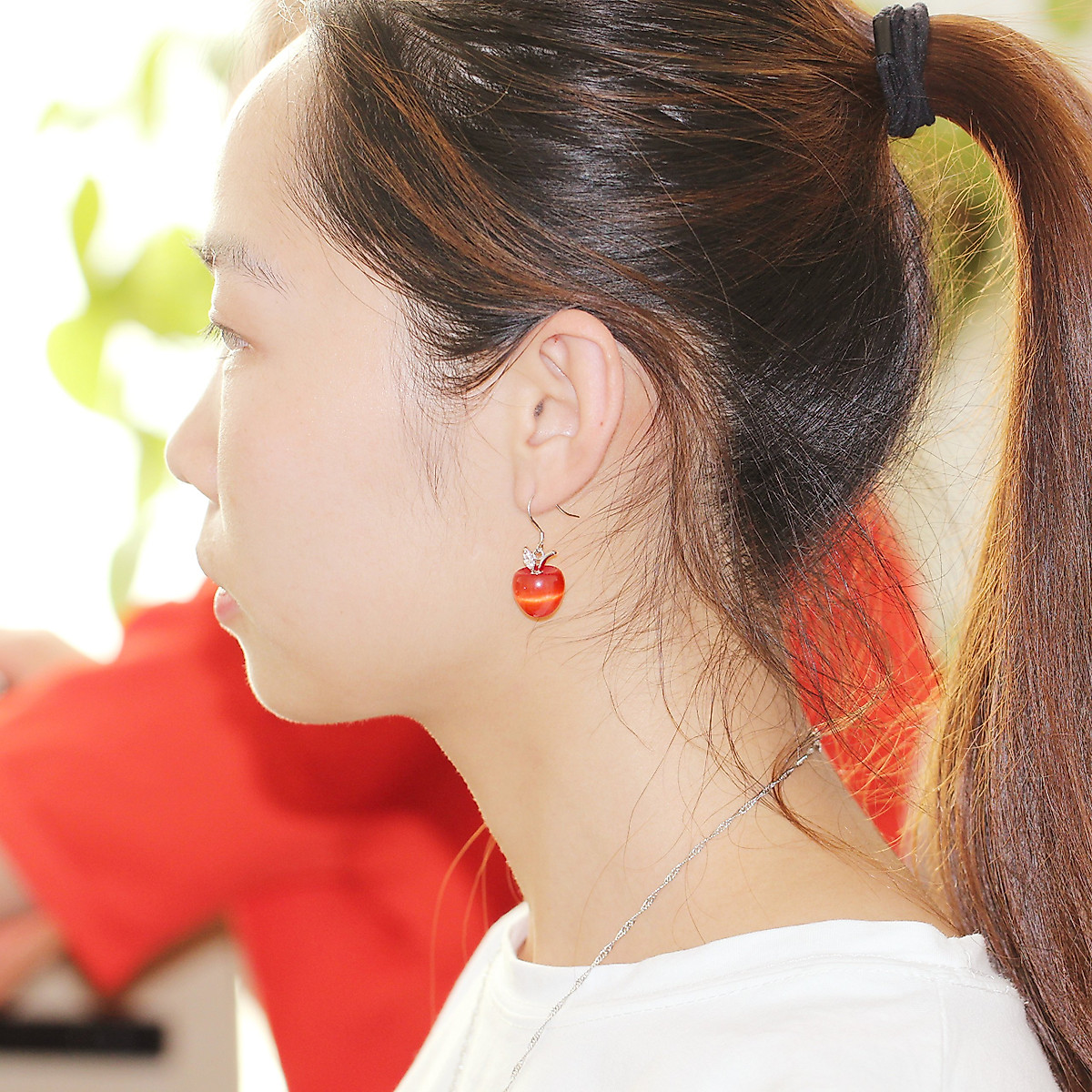 Uloveido Cute Apple Dangle Drop Fruit Stud Earrings Jewelry for Women and Teen Girls with Crystal YL007 (Red)