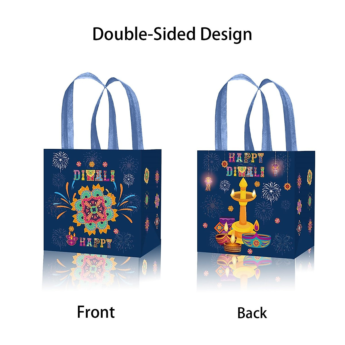 YVAINE 12 Pieces Happy Diwali Gift Bags Diwali Party Non-Woven Bags Festival of Lights Party Goodie Bags for Diwali Party Decoration Supplies
