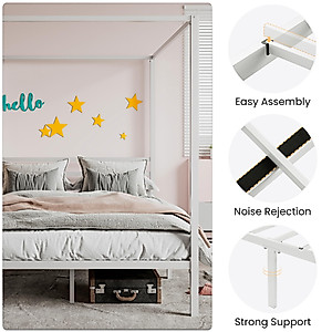 SHA CERLIN Metal Canopy Bed Frame Full Size/Mattress Foundation with Metal Slats Support/No Box Spring Needed/Easy Assembly/White