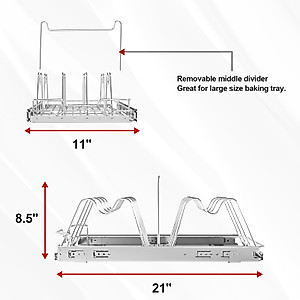 BONADOM 1 Tier Pull Out Pot and Pan Organizer Under Cabinet Kitchen, Slide Out Cookie Shelf Cutting Board Bakeware and lids Tray Storage 11''W x 21''D x 8.5''H- Sliding Pan and Pots Lid Holder