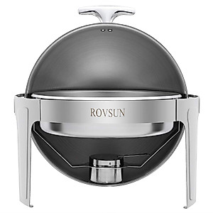 ROVSUN Chafing Dish Buffet Set,6 Quart Roll Top Stainless Steel Chafer, NSF Round Set with Food Pan, Water Pan and Fuel Holders, for Wedding, Parties, Banquet, Catering Events
