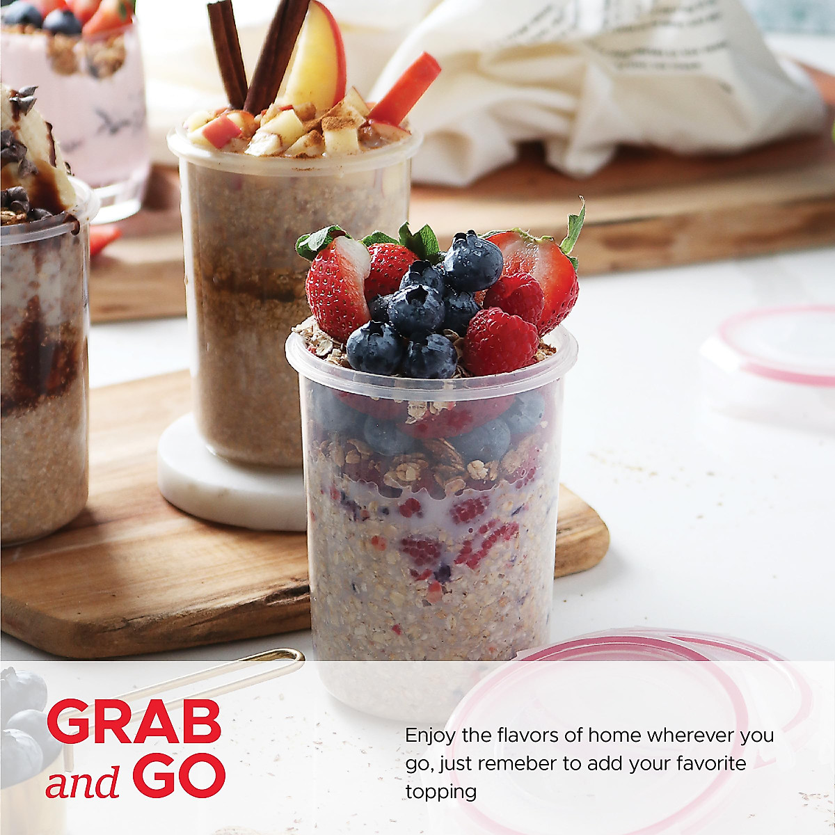 Overnight Oats Container with Lids (Set of 4) | Oatmeal Container To-Go | Overnight Oats Jars with Lid | Cereal and Milk Container On The Go | Oatmeal Storage Container | Leakproof lids, BPA Free