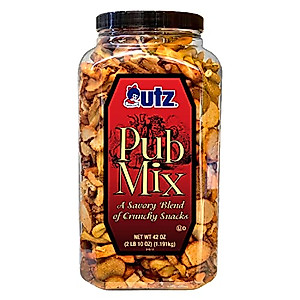 Utz Pub Mix, 42 Oz. Barrel, Savory Snack Mix with a Blend of Crunchy Flavors for a Tasty Party Snack, Resealable Container, Trans-Fat Free and Kosher Certified