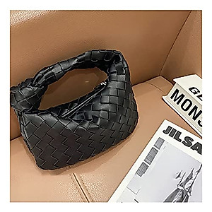 Women Kontted Woven Bag Handbag Hobo Bag Leather Woven Fashion Designer Ladies Clutch Purse Dumpling Shoulder Bag for Women (Black)