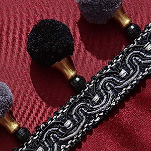 Luxury Pom Poms Curtain for Living Room Blackout Velvet 2 Panels Curtains Set Luxury Tassel Bedroom Curtains (Burgundy, (50W×84L)×2)