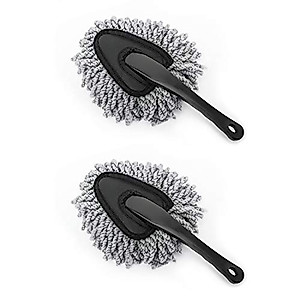 MoKo Car Duster, 2 Pack Super Soft Microfiber Car Dash Duster Detail Brush Set Interior Exterior Cleaning Dusting and Washing Tool for Car Motorcycle Automotive Dashboard Air Vents - Grey