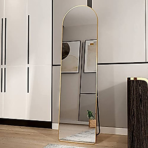 BOSTANA 59.9"x16.5"Arched Full Length Mirror,Aluminum Alloy Metal Frame Arched Wall Mirror,Wall Mirror Hanging or Leaning Standing Body Mirror with Stand for Bathroom,Cloakroom,Golden