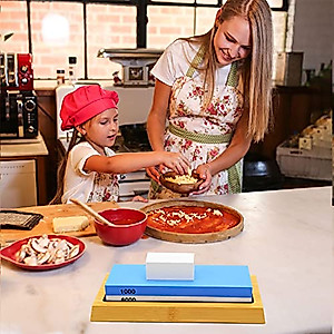 ZJNUO Whetstone Sharpening Stone Kit Dual Sided 1000/6000 Grit Professional Whetstone Knife Sharpener Stone Wet Stone Set Nonslip Rubber&Bamboo Base Angle Guide,and Fix Stone Blue/White