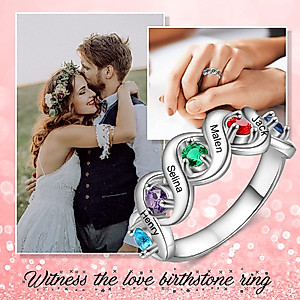 Zomodia Personalized Mother Daughter Rings with 5 Simulated Birthstones Engraved 5 Names Family Promise Jewelry for Women Custom Anniversary Rings for Mom Grandmother (7)