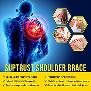 Suptrust Recovery Shoulder Brace for Men and Women, Shoulder Stability Support Brace, Adjustable Fit Sleeve Wrap, Relief for Shoulder Injuries and Tendonitis, One Size Regular, Dark Black
