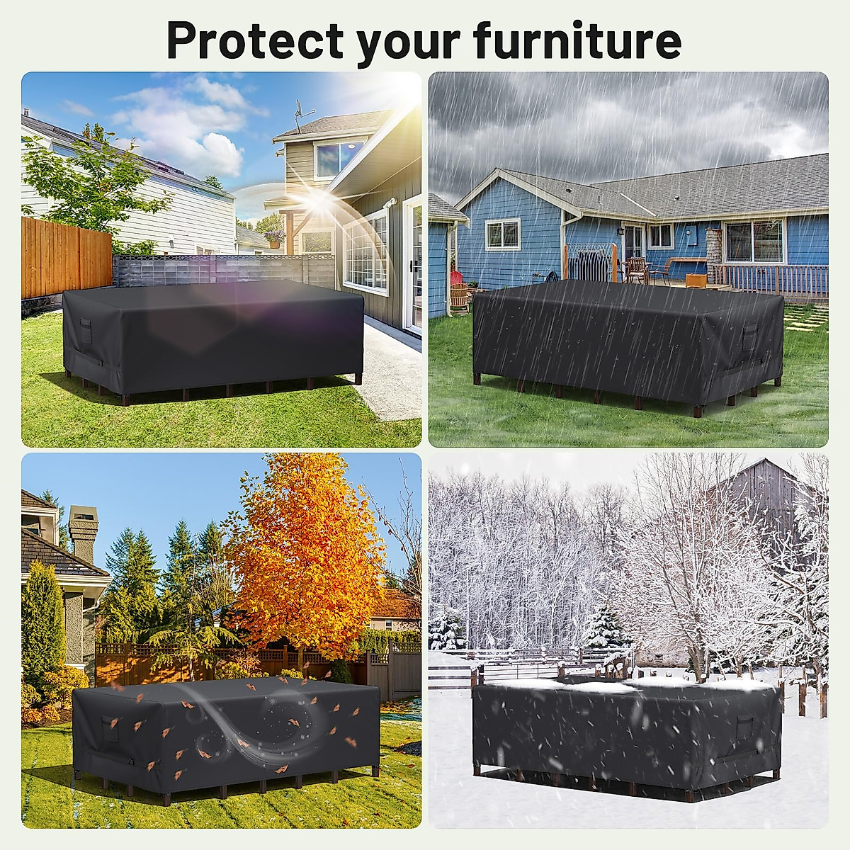 BROSYDA Upgraded Patio Furniture Set Cover, Improved Heavy Duty Waterproof Outdoor Furniture Covers Outdoor Couch Cover Table and Chair Cover with Adjustable Straps, 108"L ×82" D×28" H, Back