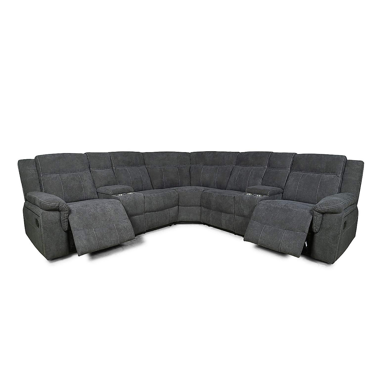 Elountik Modern Sectional Sofa Manual Lift Sofa Reclining Sofa Couch Large Sofa Set (Fabric Gray)