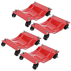 4-Pack Heavy Duty Car Dolly, Cuisinaid Wheel Car Dolly Ball Bearings Skate with 360° Rotational Wheel for Moving Cars, Trucks, Trailers, Motorcycles, Makes Moving A Car Easy, 6000 lbs Capacity, Red