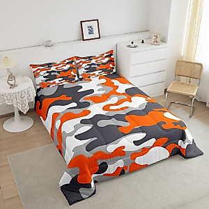 Feelyou Twin Size Camouflage Comforter Set 2Pcs Kids Bedding Set for Boys Girls Teens 1 Comforter & 1 Pillowcase(Twin,Orange)