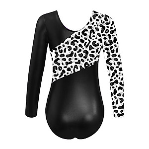 YEAHDOR Kids Girls Metallic Cartoon Print Patchwork Ballet Leotard Gym Unitard Outfits Dancing Costume Black 8