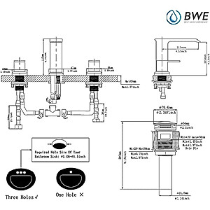 BWE Waterfall Bathroom Faucet Black and Brushed Gold 3 Holes 8 Inch Two Handles Vanity Bathroom Sink Faucet with Pop Up Drain Stopper and Supply Lines Square Bath Lavatory Mixer Tap