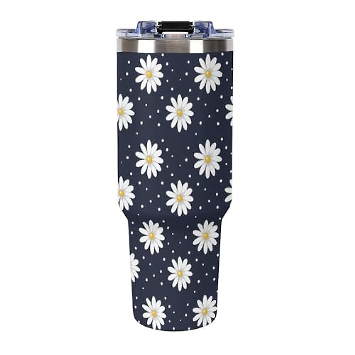 White Daisies Circles 40 Oz Tumbler Insulated Stainless Steel Water Bottle Travel Mug Car Cup with Handle And Straw