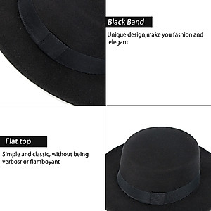 Classic Flat Top Fedora for Women - Mens Bowknot Porkpie Felt Boater Hat (Size: S-M) Black