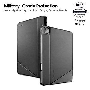 tomtoc Vertical Case for iPad Pro M2&M1 12.9-inch 6th/5th Gen 2021-2022, Slim Protective Anti-Bend Cover with Magnetic Stand for 3 Use Modes, Support Wireless iPad Pencil Charging, Black