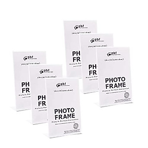 Photo Booth Frames - 5x7 Inch Clear Acrylic Display, Slanted Back Vertical Standing Plastic Picture or Display Sign Holder with Inserts - 6 pack