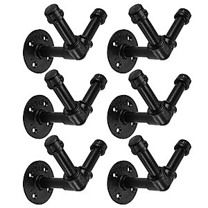 Home TZH Bathroom Towel Hooks for Hanging 6 Pack Vintage Industrial Pipe Towel Holder Black Wall Mounted Heavy Duty Hook Decorative for Farmhouse Bathroom Kitchen (6, Black)