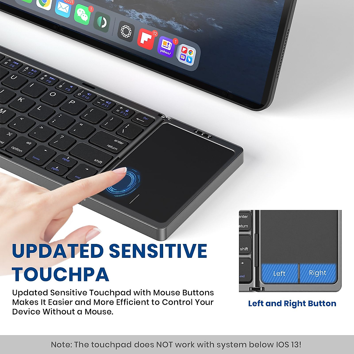 HAMOPY Foldable Keyboard, Leather Tri-Folding Wireless Portable Bluetooth Keyboard with Sensitive Touchpad Mouse (Sync Up to 3 Devices), Mini Rechargeable Travel Keyboard for Windows Mac Android iOS