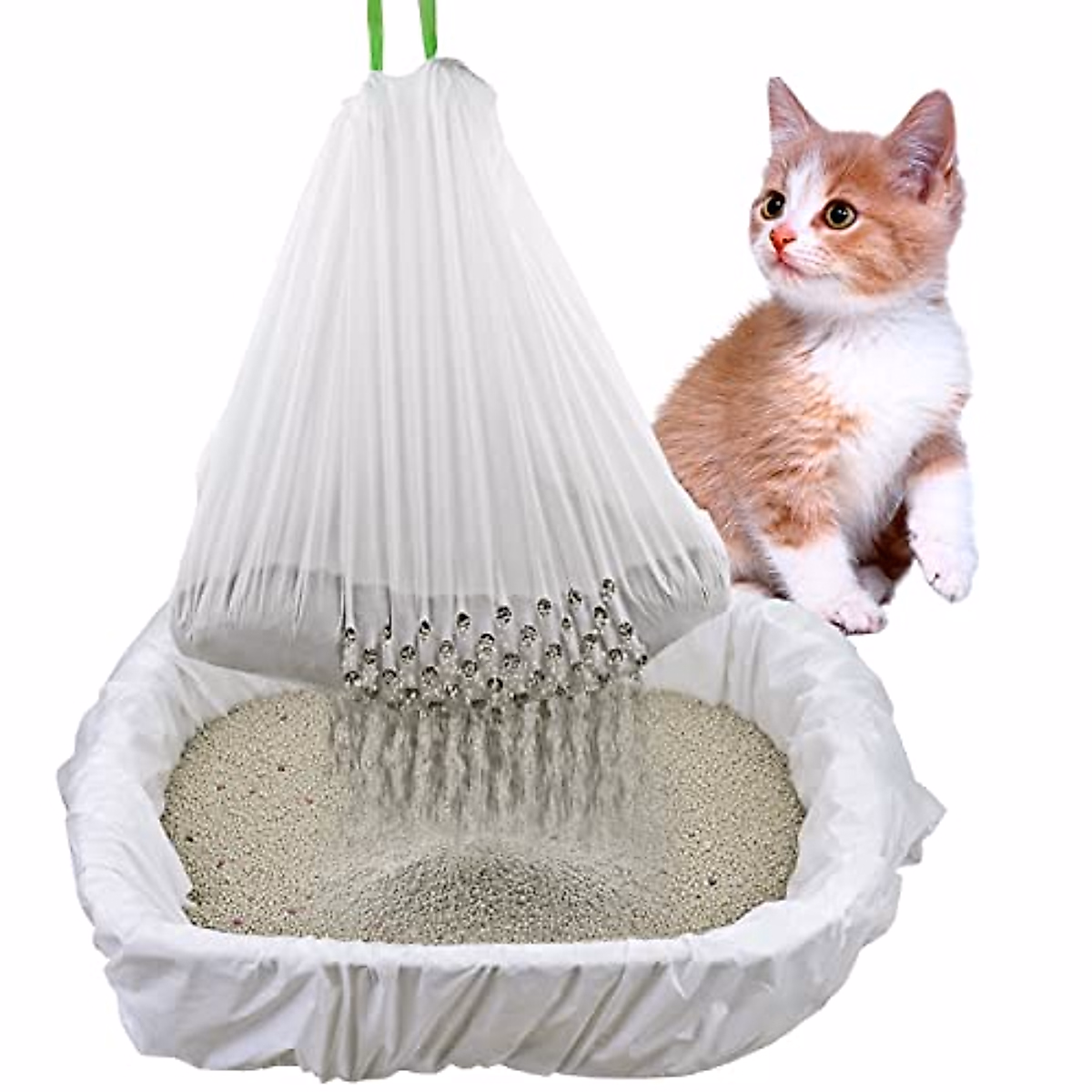 Sifting Cat Litter Box Liners Bags with Holes- Durable with Drawstring Scratch Resistant Waste (1, 36x18 Inch (Pack of 7))