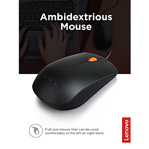 Lenovo 300 USB Combo, Full-Size Wired Keyboard & Mouse, Ergonomic, Left or Right Hand Mouse, Optical Mouse, GX30M39606, Black