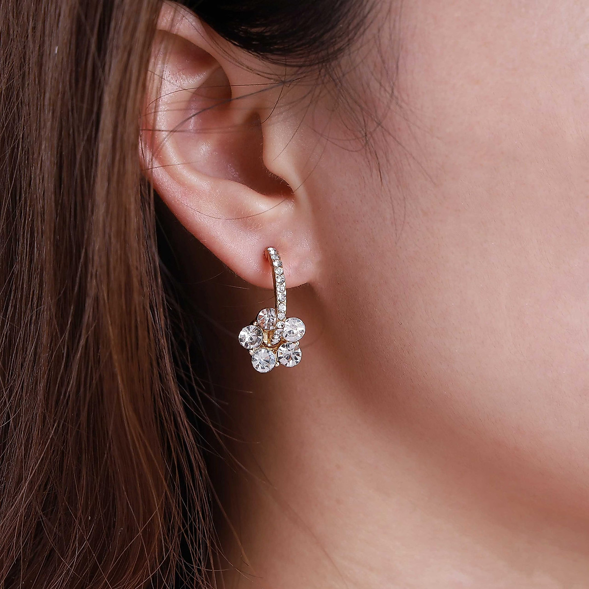 Sttiafay Vintage Rhinestone Flower Drop Earrings Crystal Flower Stud Earrings Gold Cz Hoop Earrings Sparkly Crystal Wedding Earrings Jewelry for Women and Girls