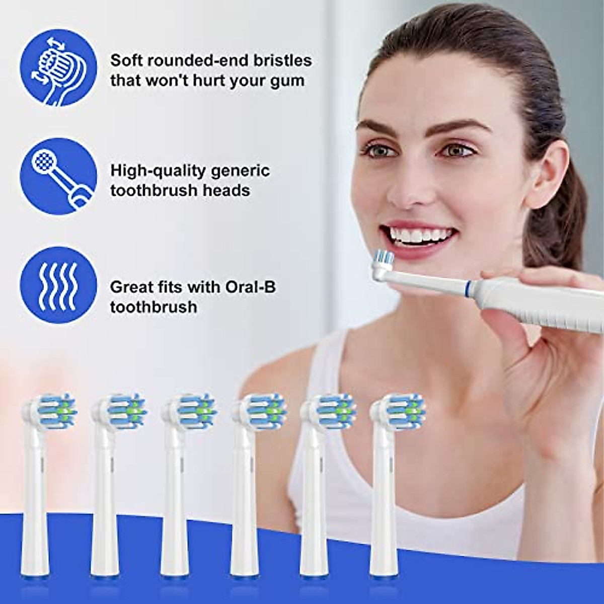 Replacement Heads Compatible with Oral B Braun, Sensitive Electric Toothbrush Heads Precision Refills for 7000, Sensitive Gum Care, Gentle Clean, OralB Pro 1000, 9600, 500, 3000, 8000, Plus (6 Count)