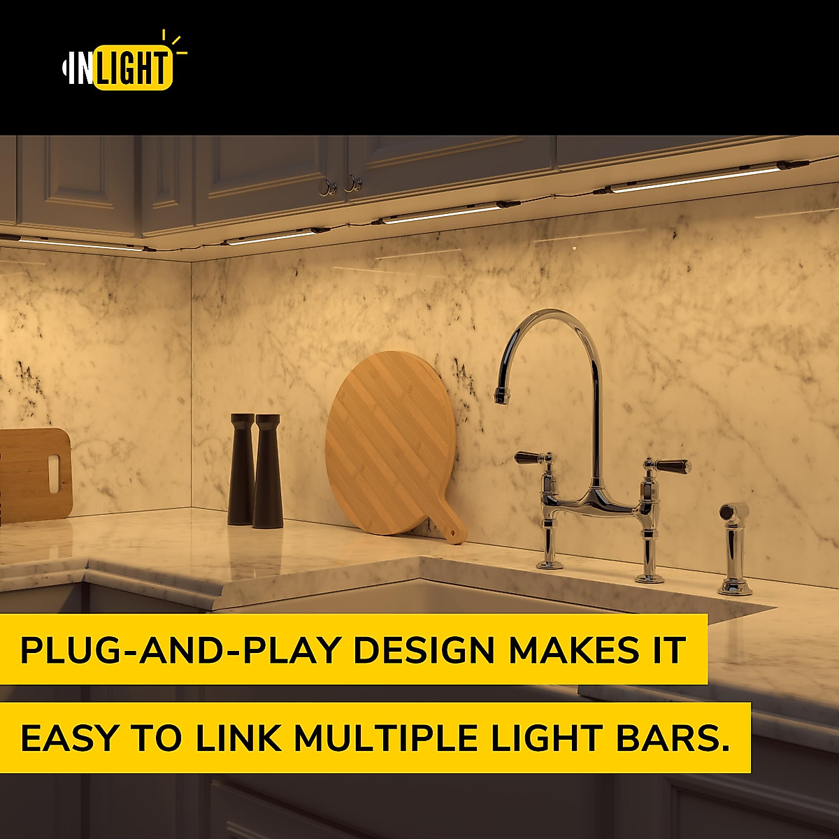 GETINLIGHT 12-inch Plug-in LED Under Counter Lights for Kitchen, Soft White 3000K, Pack of 6, IN-0110-26-SN