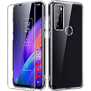 Dioxide Compatible for TCL 30XL Case with Screen Protector, Full Body Protection Case Transparent Silicone Bumpers Shockproof Case for TCL 30XL