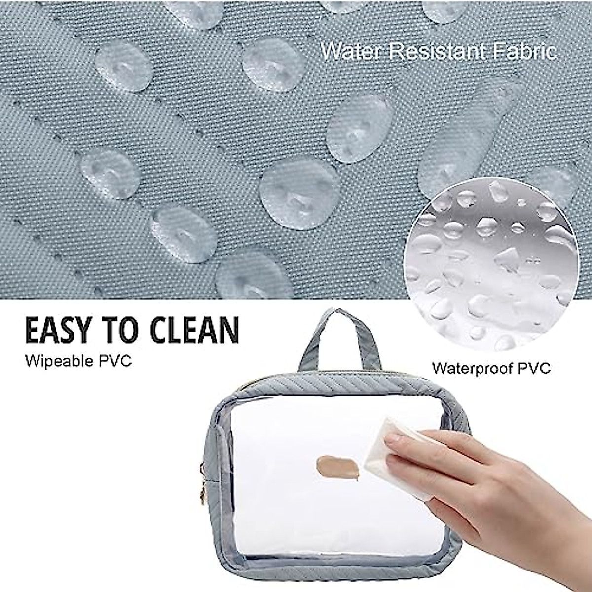 Bunnychill TSA Approved Toiletry Bag With Handle Strap,2 Pack PVC Clear Cosmetic Bags for Women Men, Carry on Airport Airline Compliant Bag,waterproof Transparent Makeup Travel Bags(2pack-Blue)