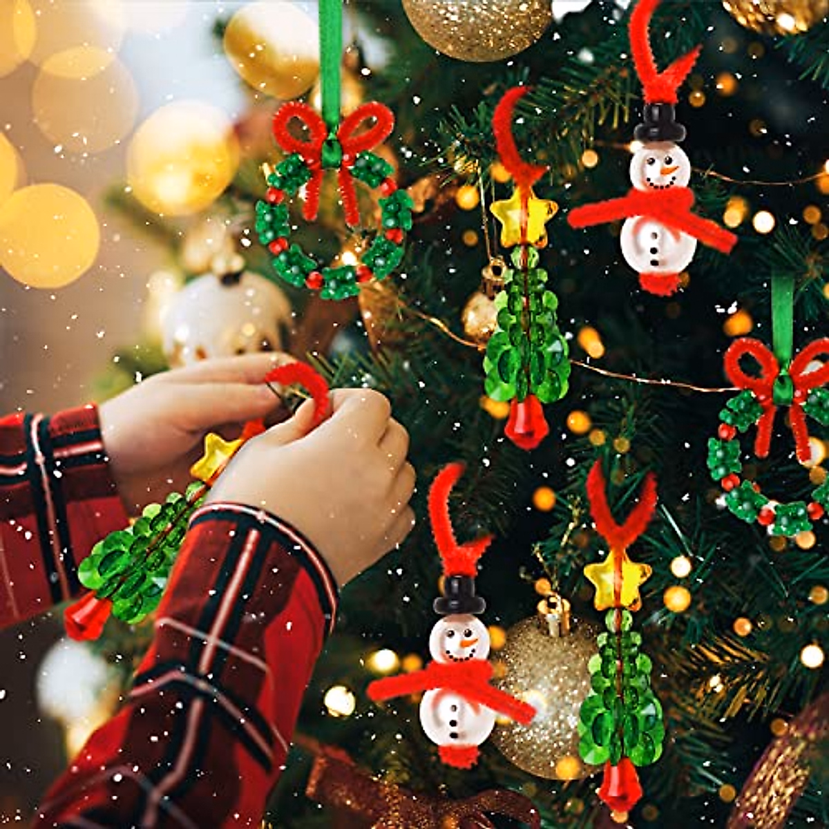 GYGOT Christmas Crafts for Kids,36 Sets Christmas Beaded Ornament Kit-Including 12 PCS Snowman/12 PCS Christmas Tree/12 PCS Wreath,Xmas Party Holiday Craft Tree Decorations (Assembly Needed)