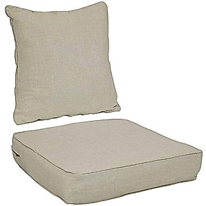 Sunnydaze Back and Seat Cushion Set for Indoor/Outdoor Furniture - 2-Piece Replacement Cushions for Deep Seating Patio Chair - Outside Pads for Porch, Deck and Garden Seats - Beige