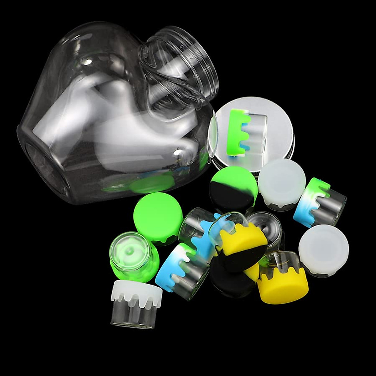 YOHOSA Glass Wax Container Concentrate Jar with Silicone Lids silicone containers for wax 6ml 15pcs （Color mixing）