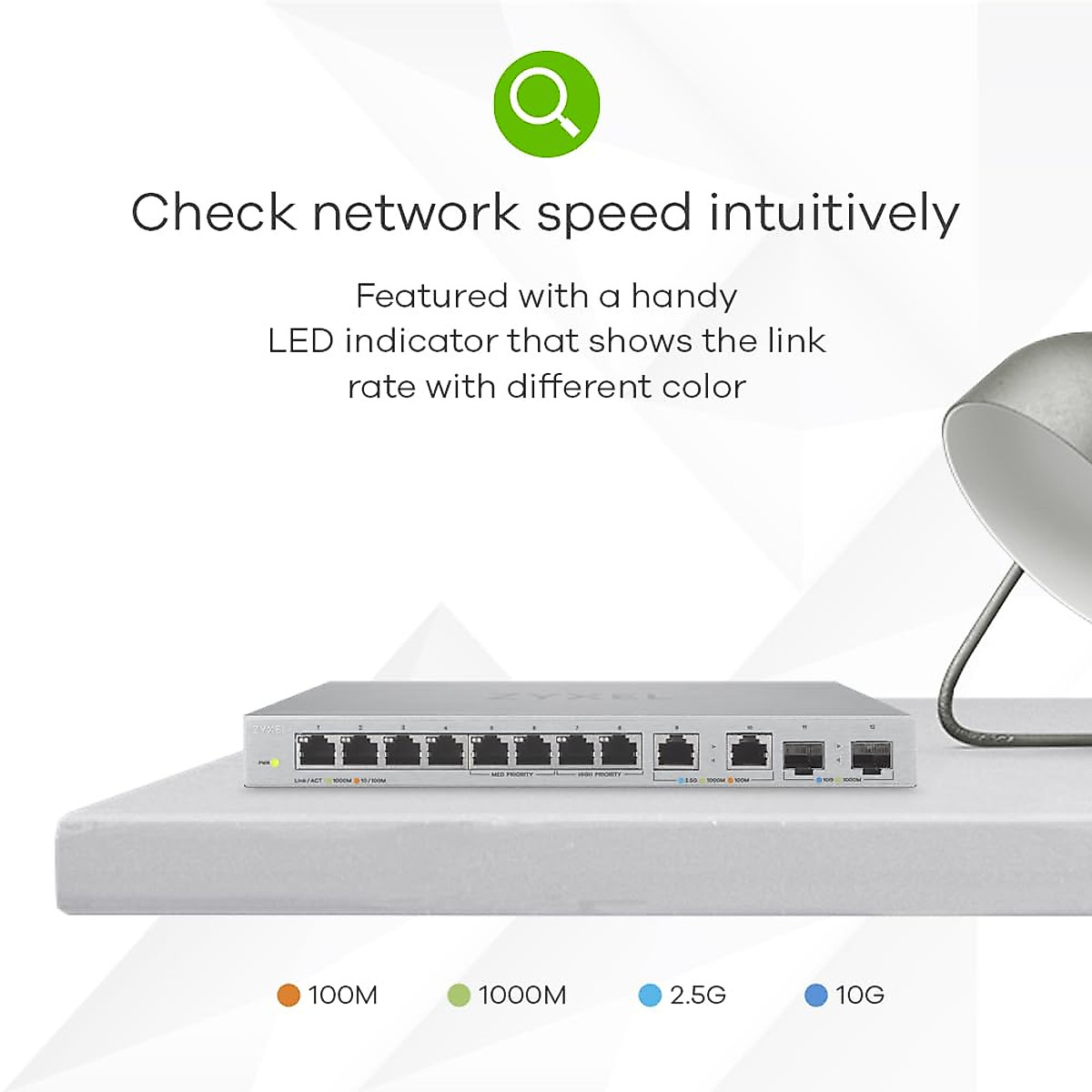 Zyxel 12-Port Multi-Gigabit Ethernet Unmanaged Switch | 2 x 2.5G | 2 x 10G SFP+ Fiber | 8 x GbE Ports | Plug & Play | Desktop or Wall-Mount | Ethernet Splitter | Limited XGS1010-12