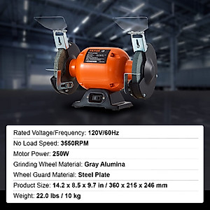 VEVOR Bench Grinder, 6 inch Single Speed Bench Grinder with 2.1A Brushless Motor 3550 RPM Table Grinder with 36/80-Grit Grinding Wheels for Grinding, Sharpening Application