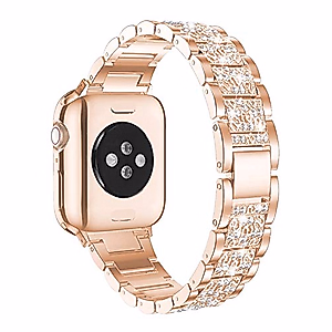 Mosonio Compatible with Apple Watch Band 40mm with Case Women, Jewelry Replacement Metal Wristband Strap with 2 Pack Bling PC Protective Cover for iWatch Series 6/5/4(Rose Gold)