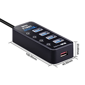 USB 3.0 Hub - Tendak USB Hub with 4 USB 3.0 Data Ports + 1 USB Smart Charging Port and Power Supply Adapter with Individual On/Off Port Switches for MacBook, Mac Pro, HDD