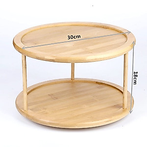 sara-u Round Bamboo Turntable Cabinet Storage Rack, 2-Layer Spice Rack, Detachable Rotating Tray Storage Rack, Suitable for Solid Wood Storage Racks for Kitchen Cabinets