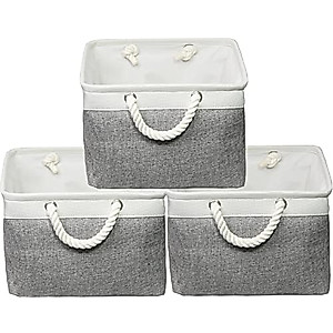Simple Houseware 3 Pack Grey Fabric Storage Bin with Braided Handles