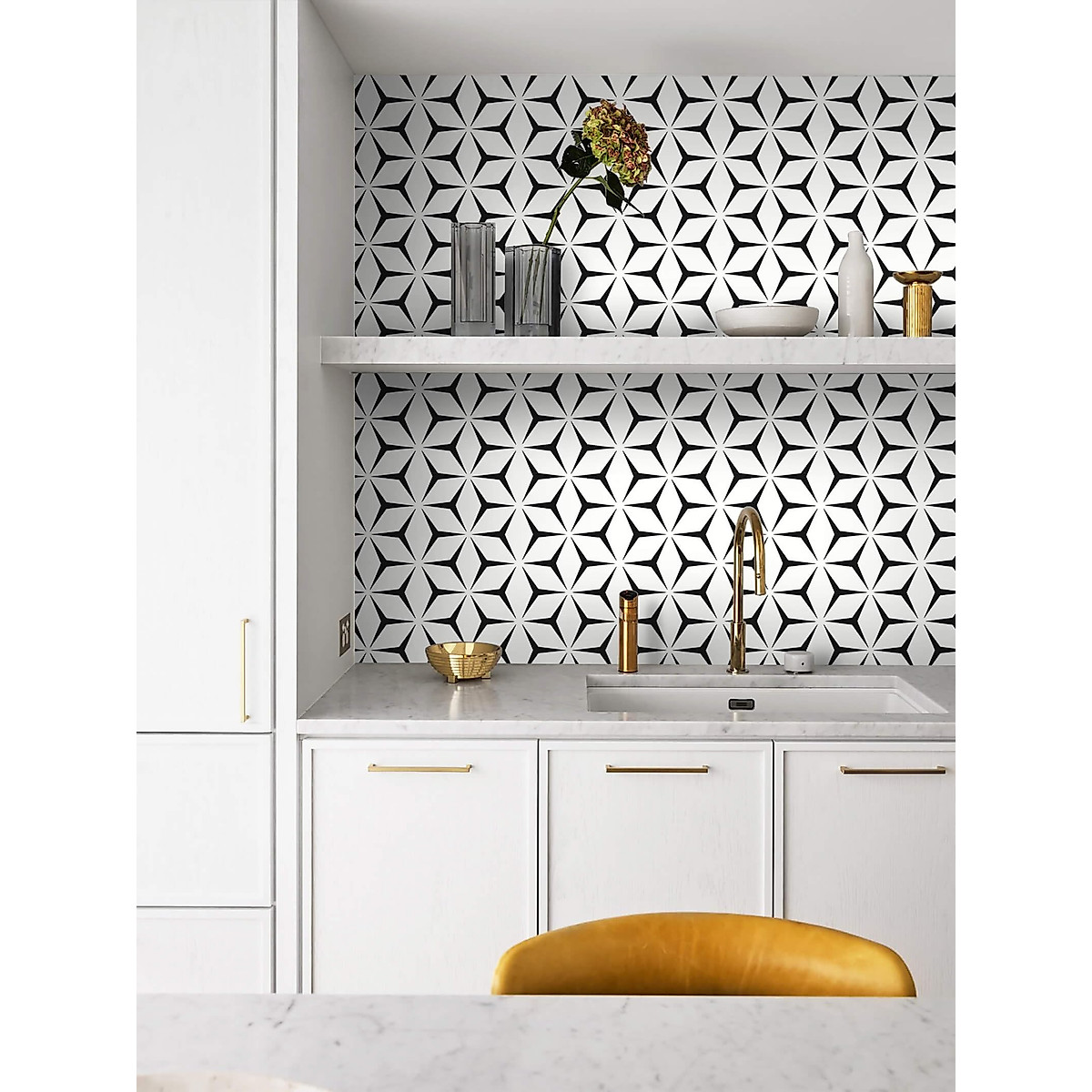 Heroad Wall Paper Peel and Stick Modern Black and White Wallpaper Peel and Stick Boho Geometric Contact Paper for Cabinets and Drawers Renter Friendly Self-Adhesive Removable Waterproof 17.7” x 118”